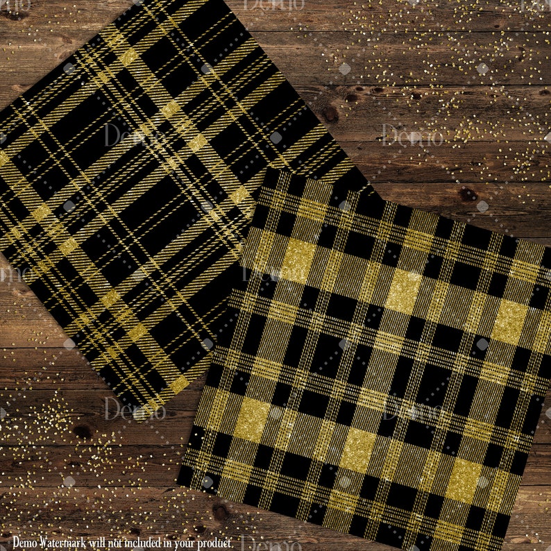 16 Gold Glitter Tartan Plaid Gingham Check Digital Papers - Etsy