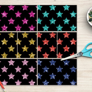 100 Seamless Black and Glitter Star Pattern Digital Papers 12x12" 300 ...