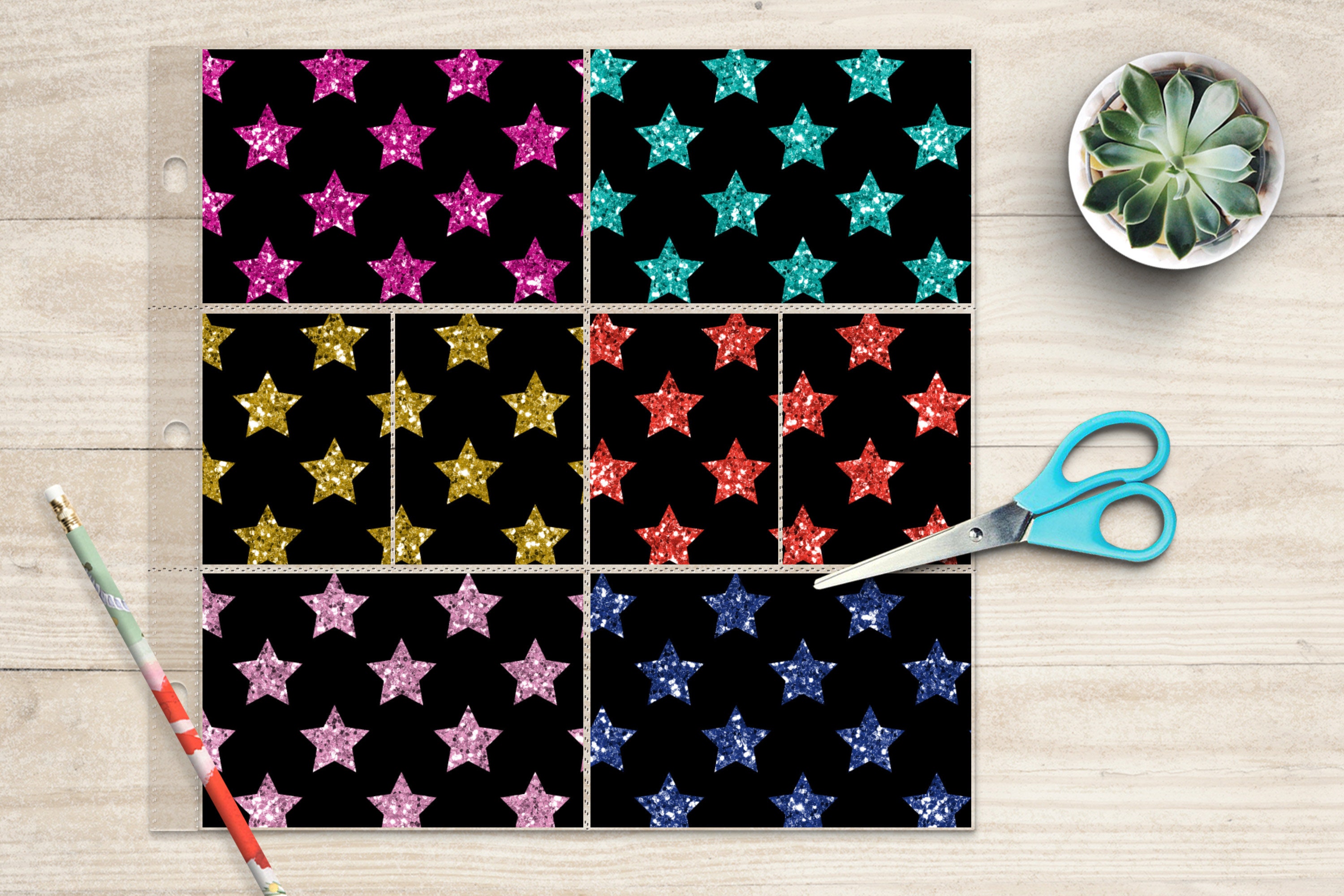 100 Seamless Black and Glitter Star Pattern Digital Papers 12x12" 300 ...
