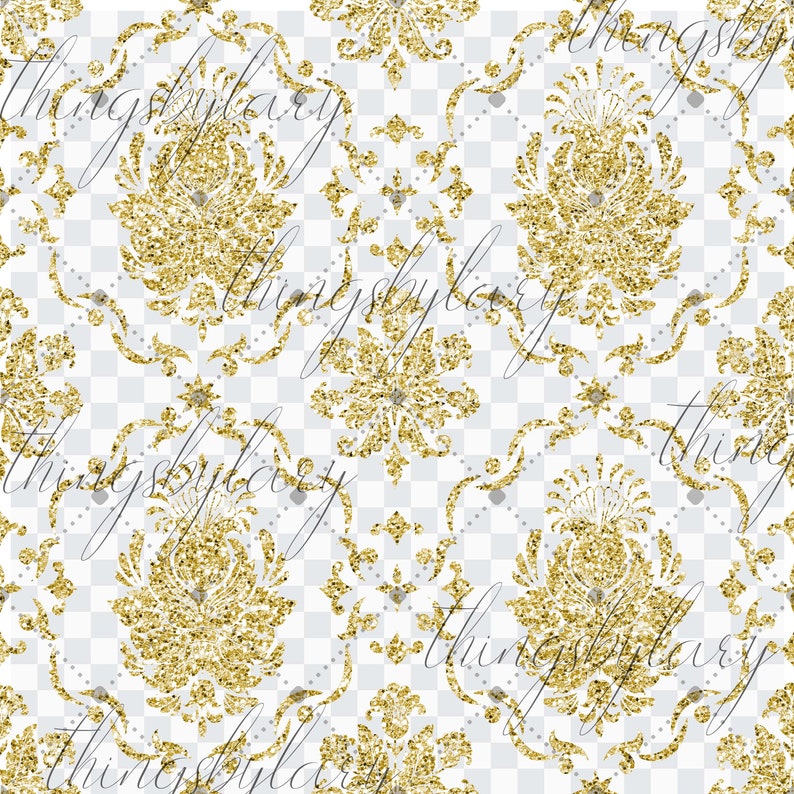 42 Gold Glitter Seamless Damask Ornament Overlays 12inch Transparent ...