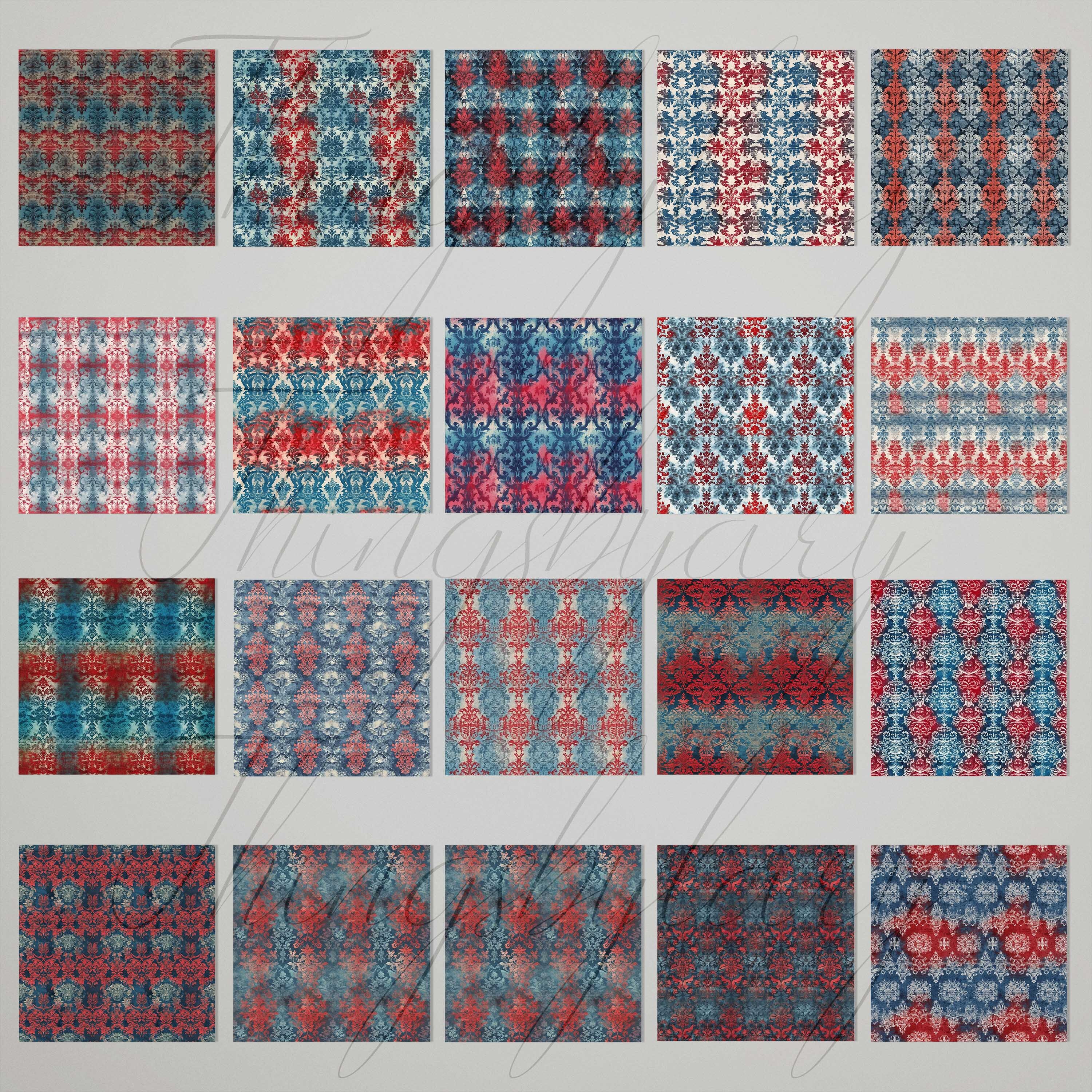 30 Seamless Vintage Red and Blue 4th July Damask Digtal Papers 12" 300 ...