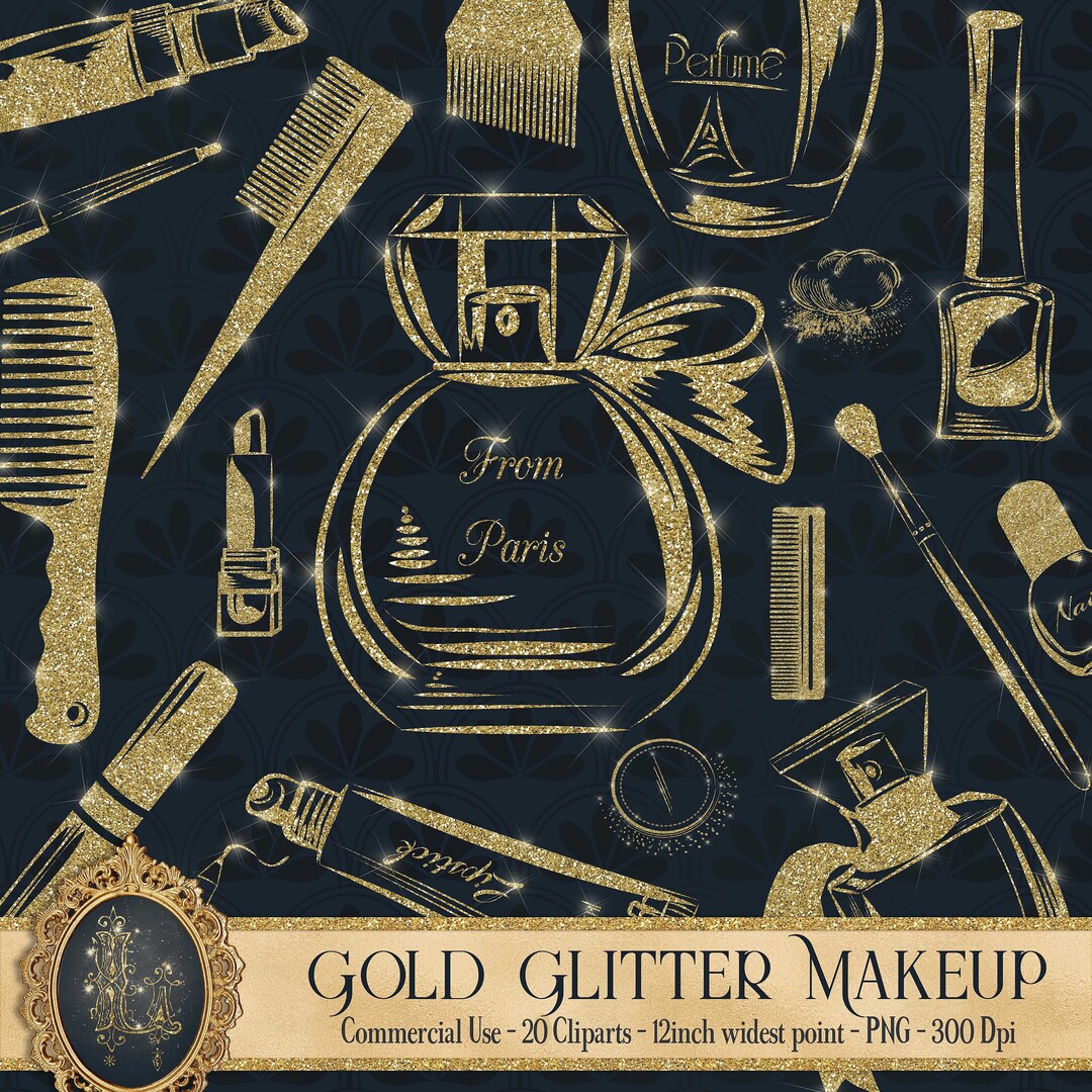 Gold Glitter Makeup Set, 300 Dpi, Instant Download, Commercial Use ...