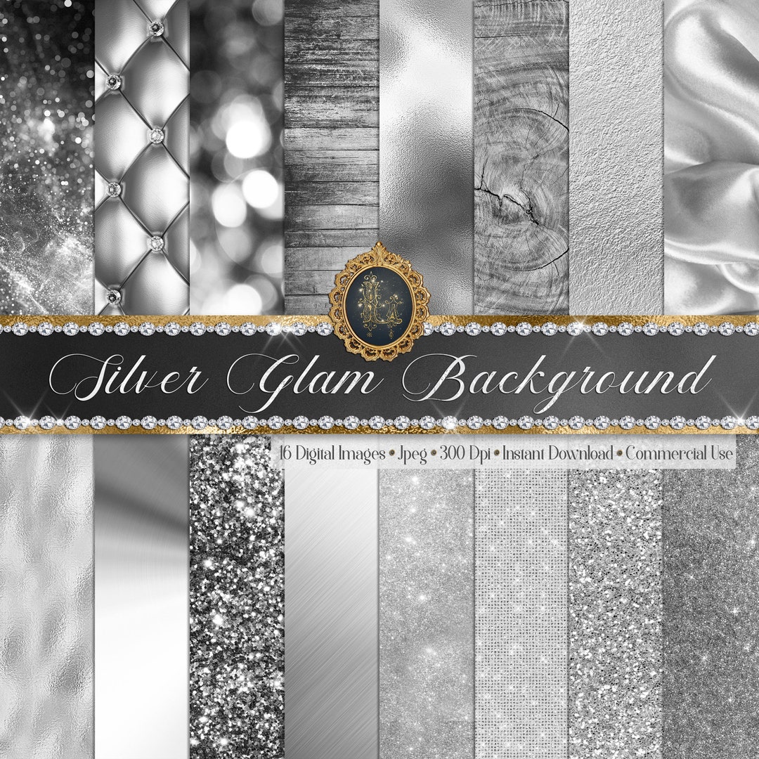 16 Luxury Silver Glam Digital Papers 12x12" 300 Dpi Commercial Use ...
