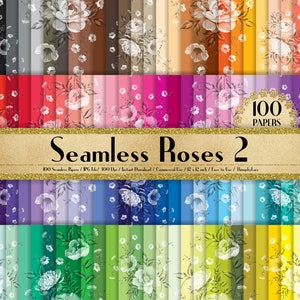 100 Seamless Roses Flower Papers in 12" X 12", 300 Dpi Planner Paper ...