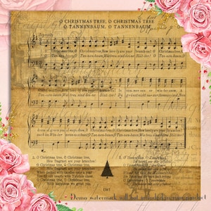 16 Vintage Christmas Music Sheet Digital Papers 12x12" Christian Hymns ...