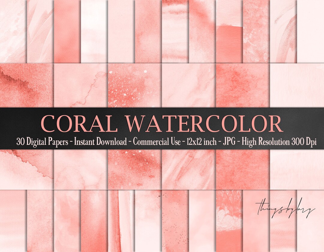30 Ombre Coral Watercolor Digital Papers 12x12 Inch 300 Dpi Instant ...