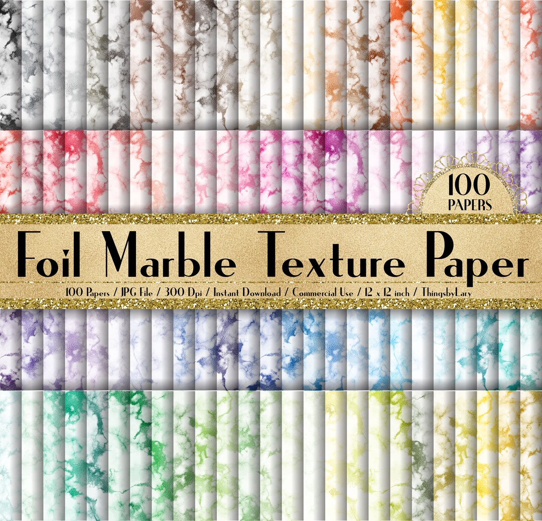 100 Foil Marble Texture Paper in 12" X 12", 300 Dpi Planner Paper ...