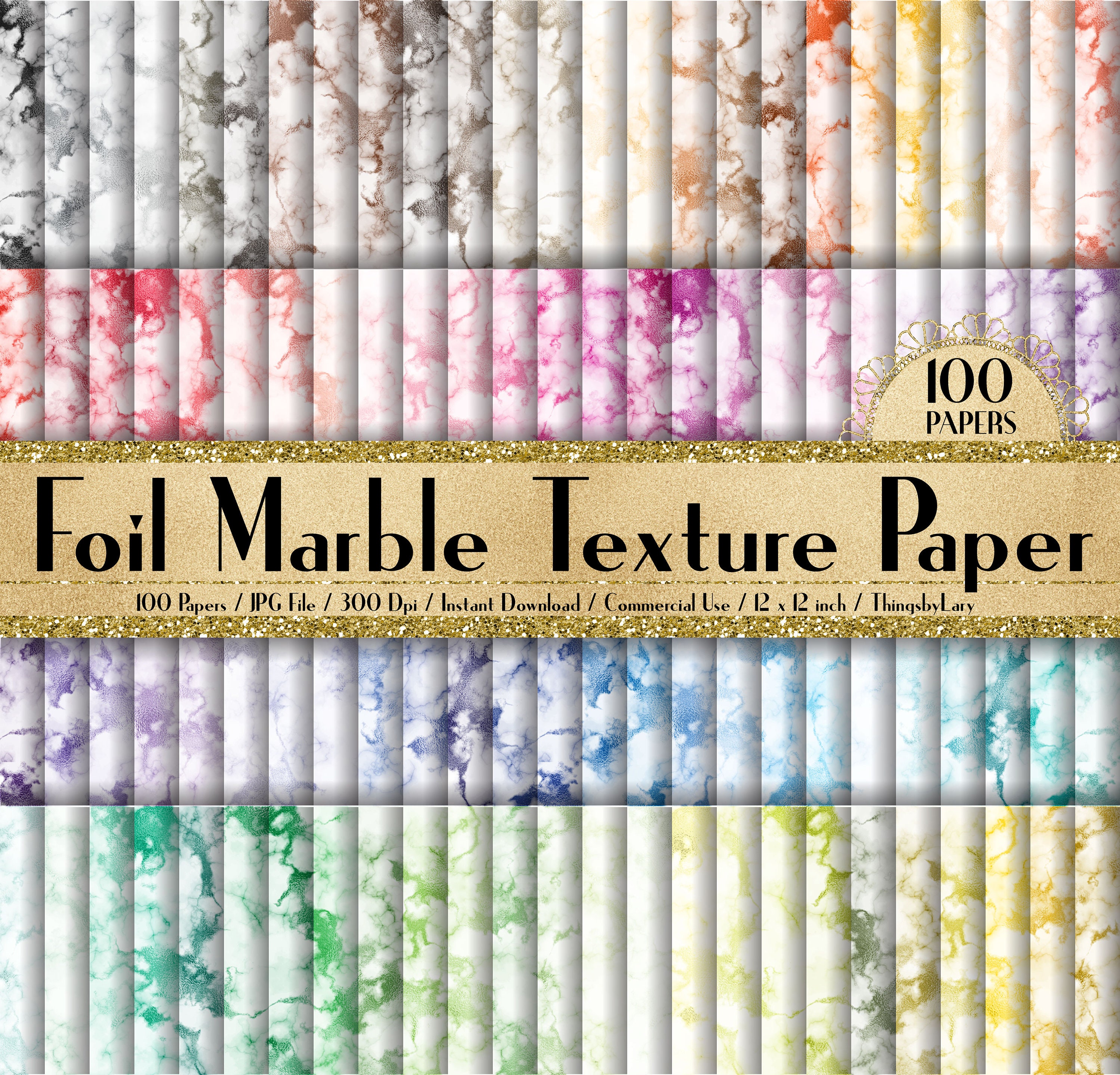 100 Foil Marble Texture Paper in 12" X 12", 300 Dpi Planner Paper ...