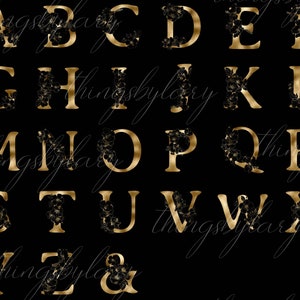 Gold Flower Alphabet 27 Cliparts 300 Dpi Planner Paper Commercial Use ...