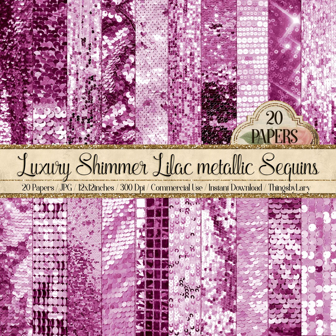 20 Luxury Shimmer Lilac Metallic Sequin Digital Papers Commercial Use ...
