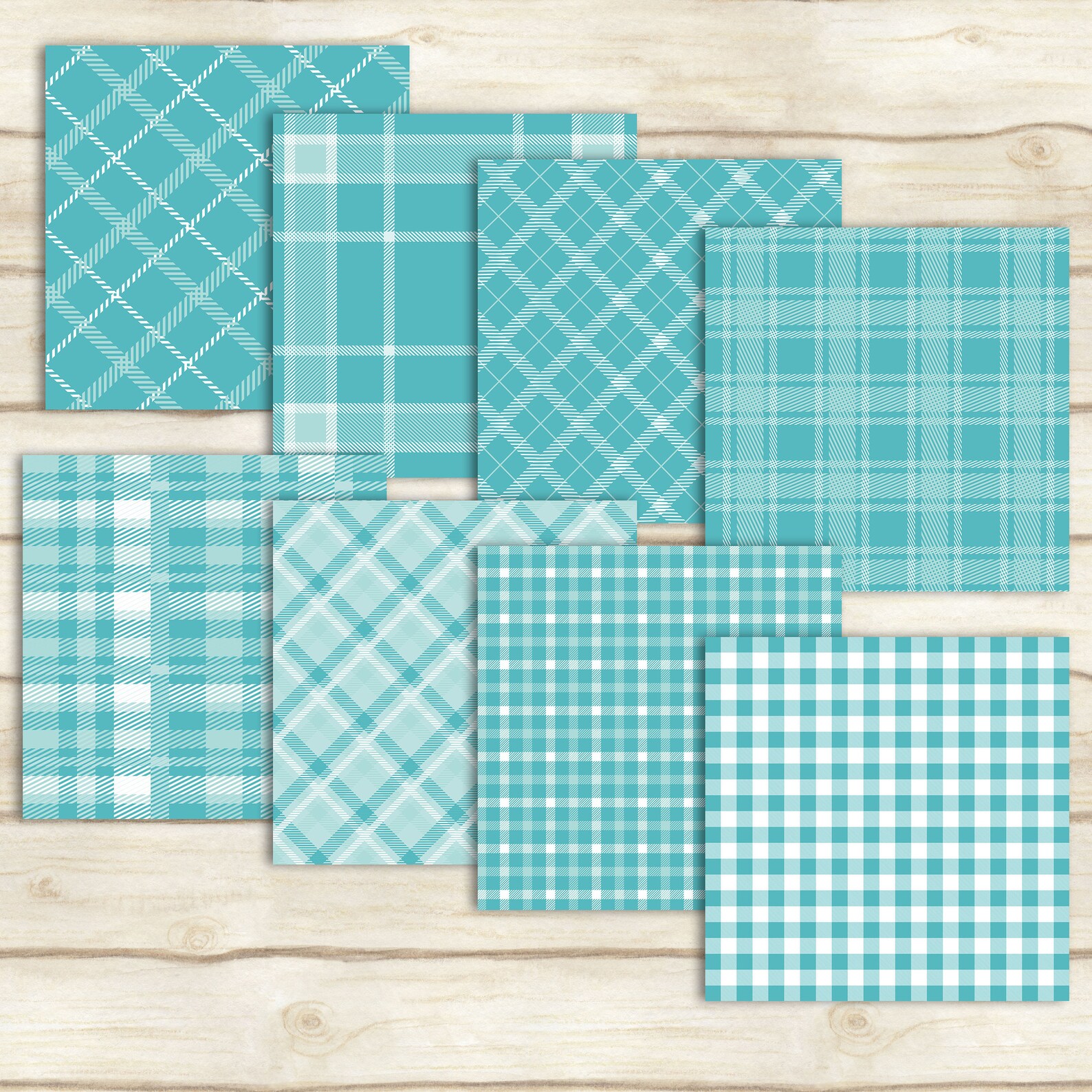 24 Turquoise Plaid Digital Papers in 12 X 12 Inch 300 Dpi Instant ...