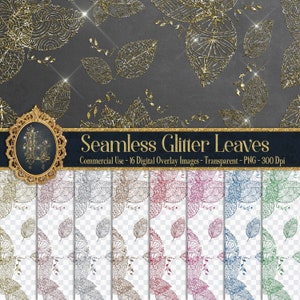16 Seamless Glitter Leaves Overlay Digital Images PNG Transparent ...