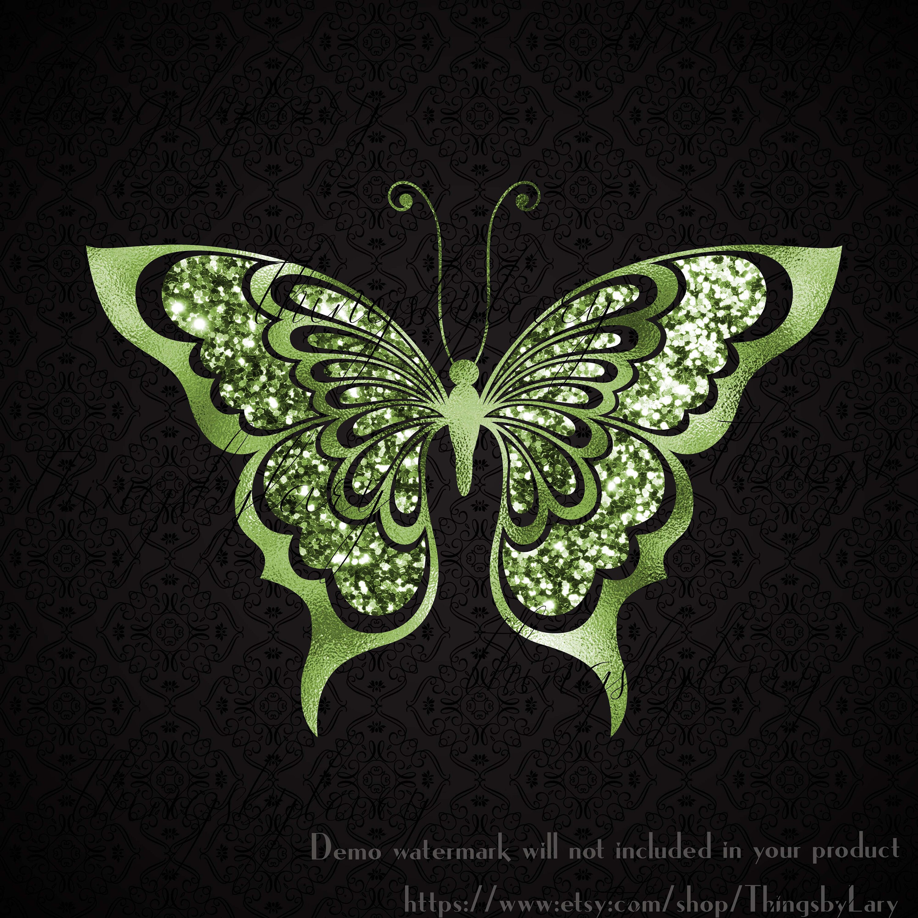 30 Greenery Foil and Glitter Butterfly Digital Images 300 Dpi Instant ...