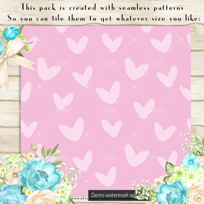 100 Seamless Hand Drawn Heart Papers in 12" X 12", 300 Dpi Planner ...