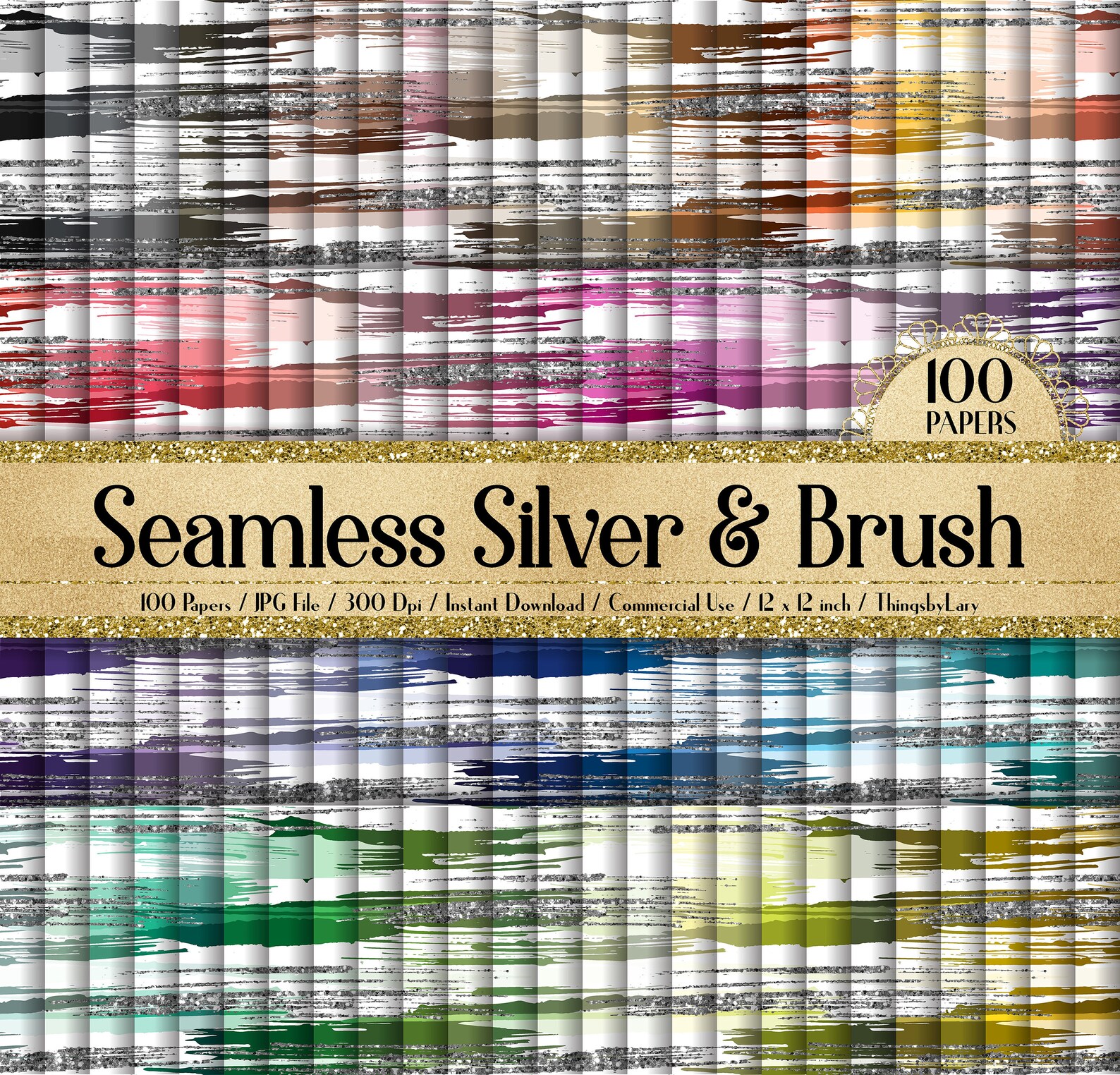 100 Seamless Silver Glitter and Brush Stroke Digital Papers 12x12" 300 ...