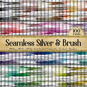 100 Seamless Silver Glitter and Brush Stroke Digital Papers 12x12" 300 ...