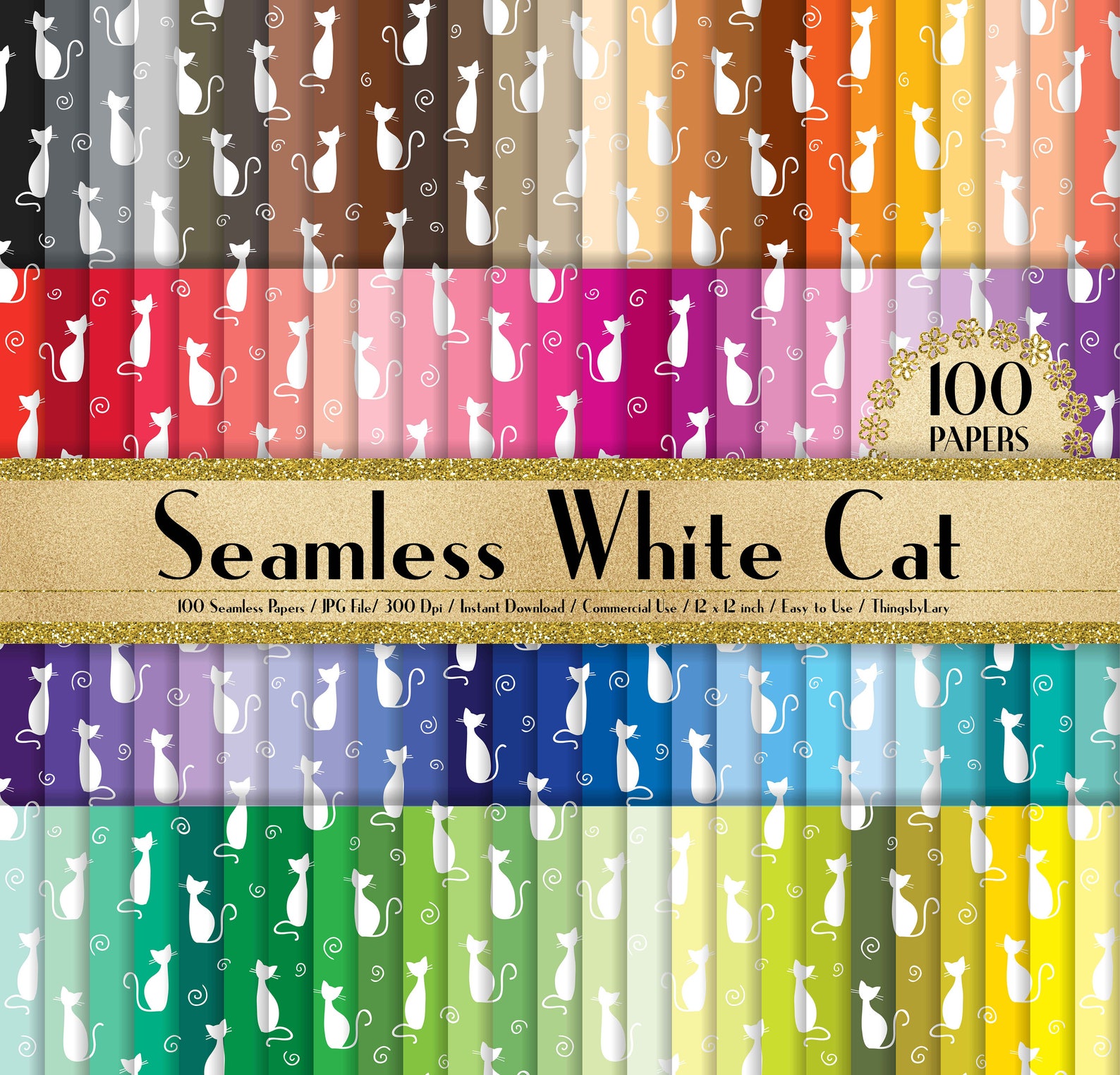 100 Seamless White Cat Pattern Papers in 12 X 12 - Etsy