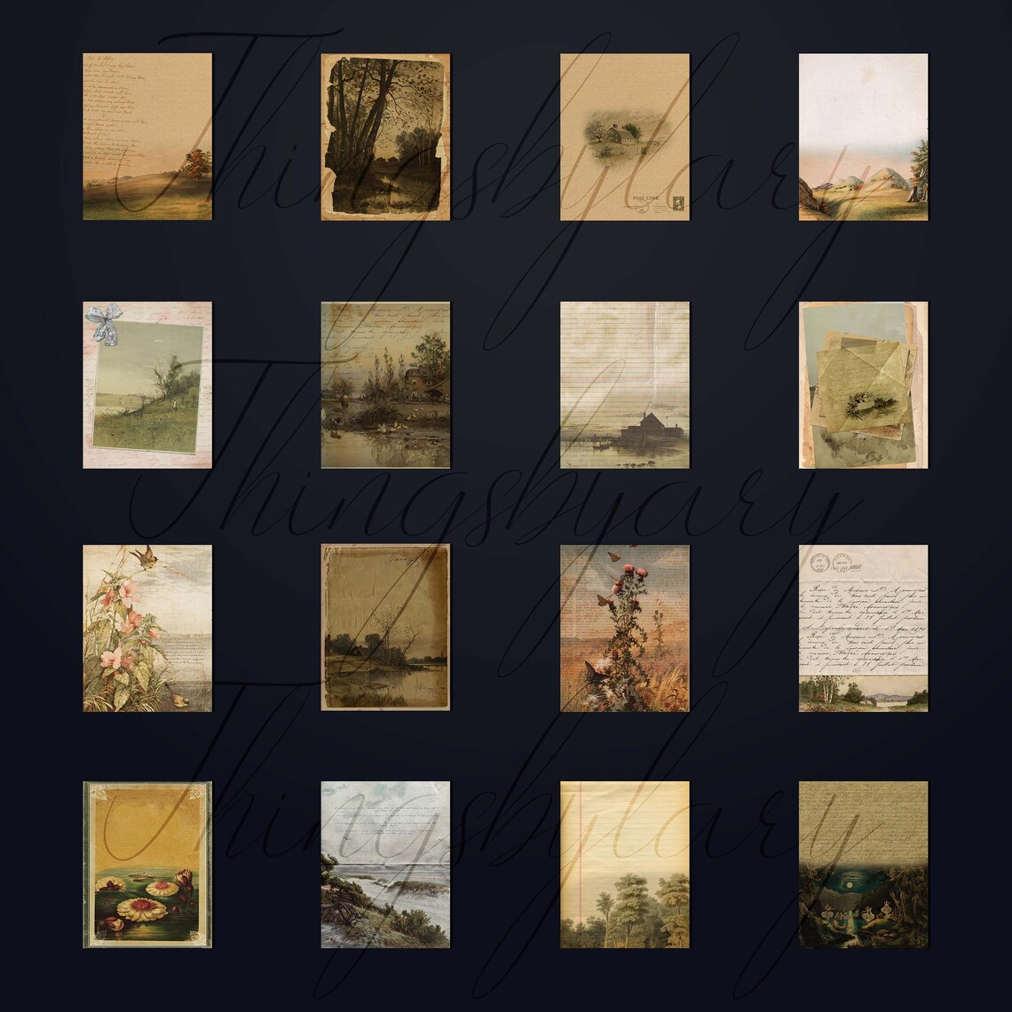 16 Vintage Landscape Travel Postcard Nature Digital Papers 8.5x11" 300 ...