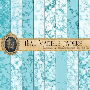 16 Teal Marble Papers, Teal Marble, Digital Marble Paper, Glitter ...