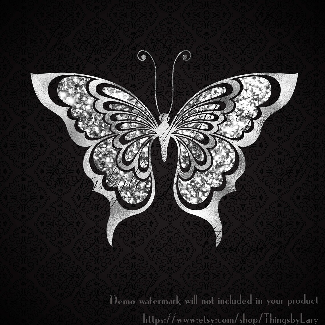 30 Metallic Silver Foil and Glitter Butterfly Digital Images - Etsy