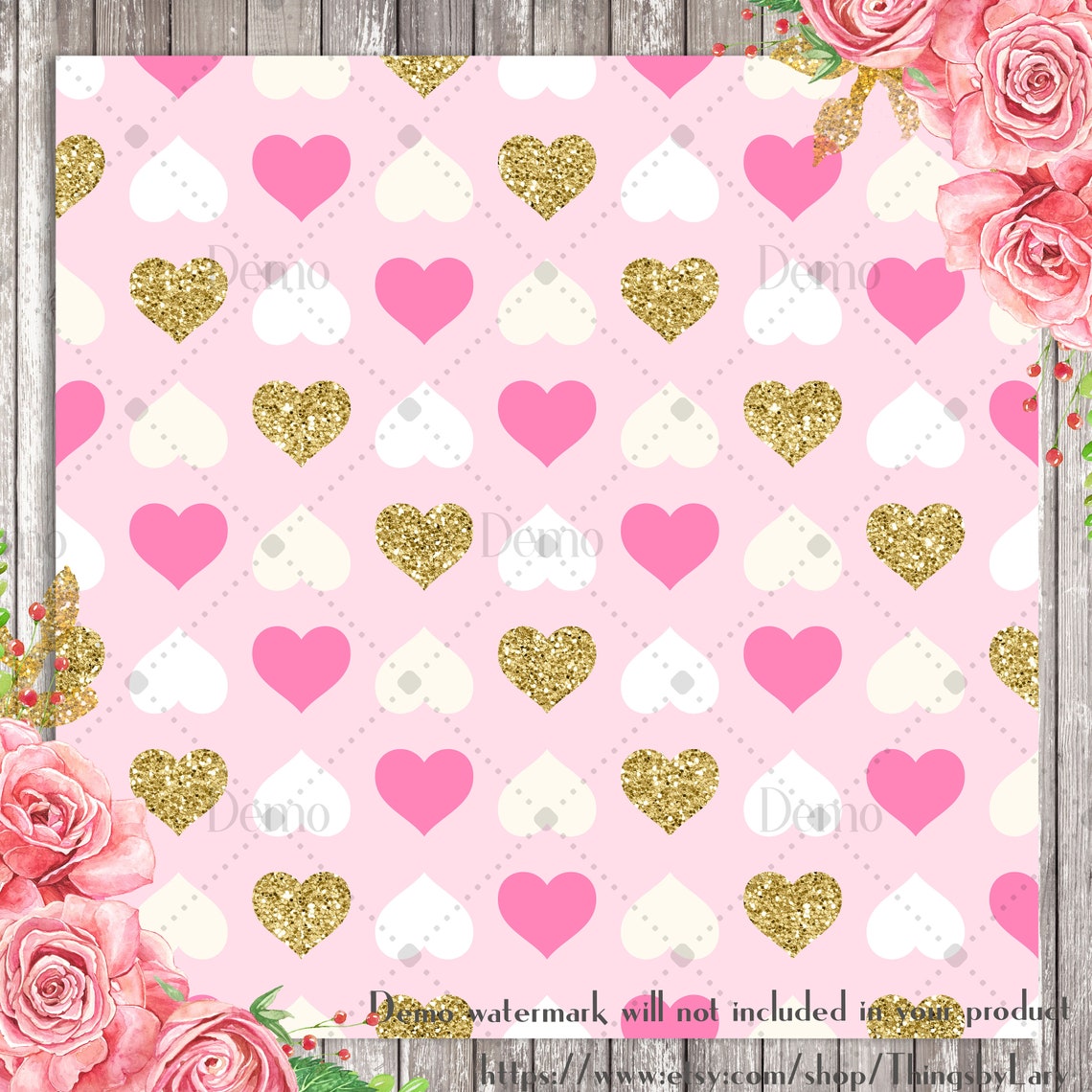 16 Gold Glitter and Pink Heart Digital Papers Commercial Use - Etsy