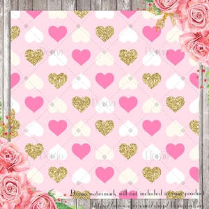 16 Gold Glitter and Pink Heart Digital Papers Commercial Use, Glitter ...