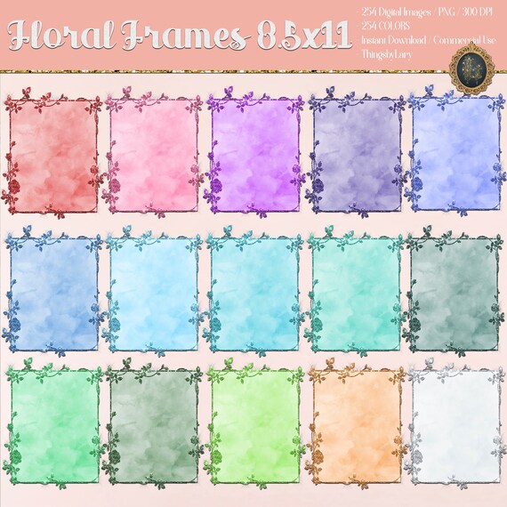 254 Glitter & Watercolor Floral Frames 8.5x11 Clip Arts PNG | Etsy