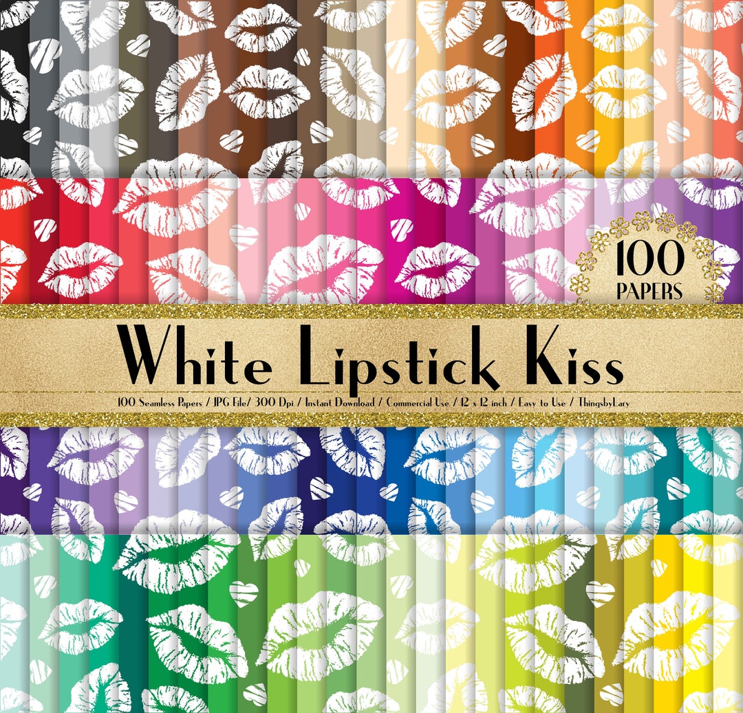 100 Seamless White Lipstick Kiss Love Valentine Papers in 12", Planner ...