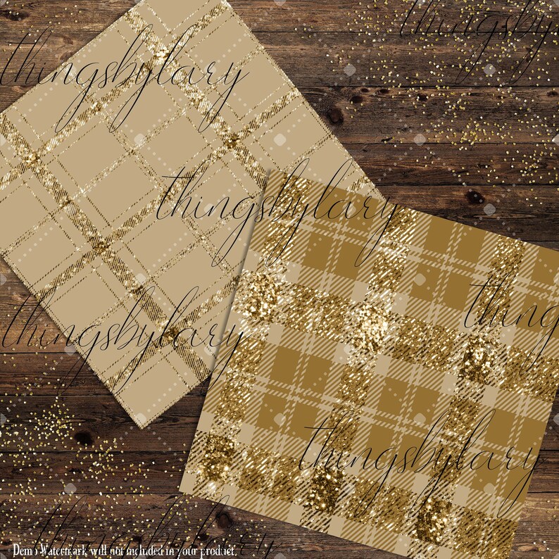 16 Antique Gold Glitter Plaid Tartan Digital Paper Pack 12inch | Etsy