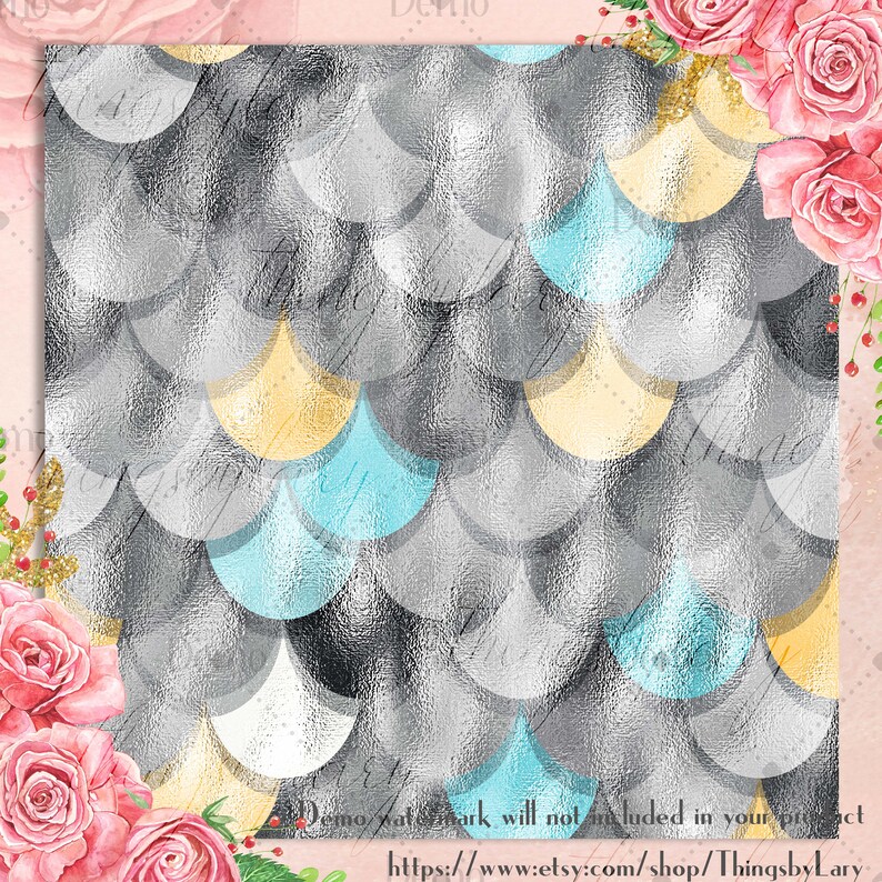 26 Seamless Foil Mermaid Dragon Fish Scale Digital Papers | Etsy