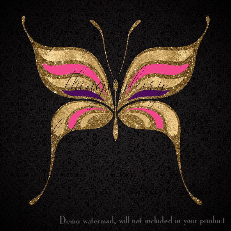 15 Pink and Purple Butterflies Gold Glitter Foil Butterfly Clip Arts ...