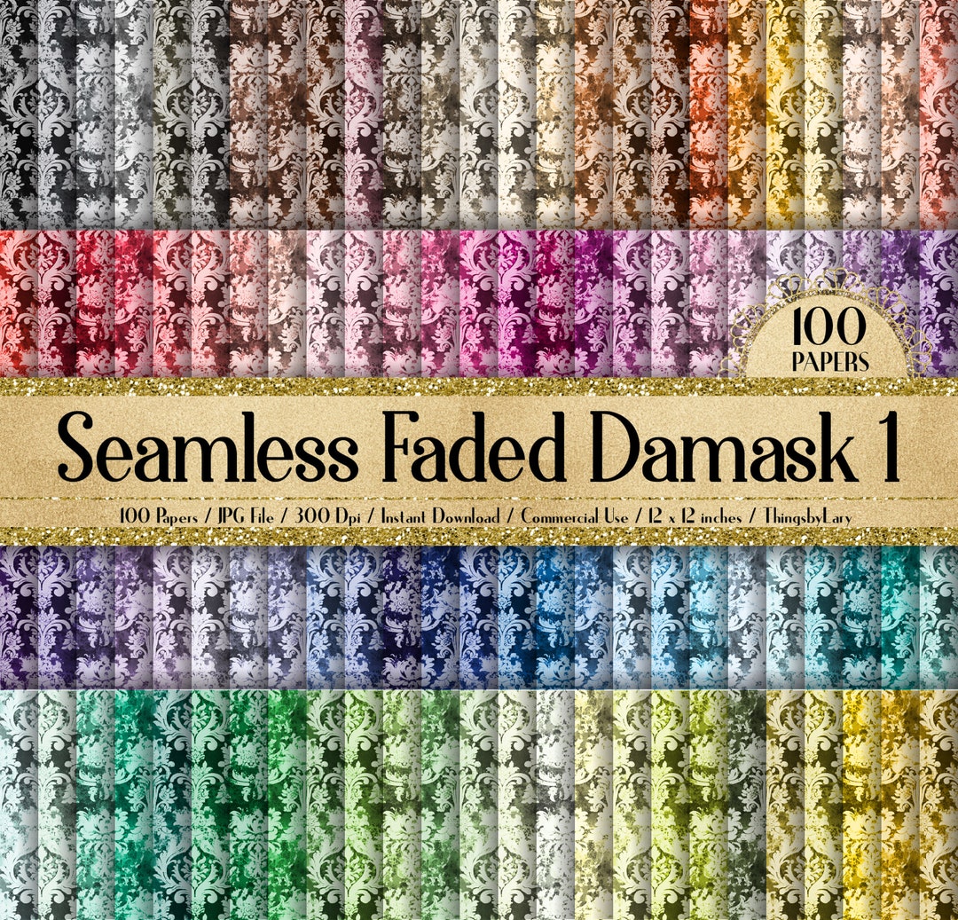 100 Seamless Vintage Faded Damask Ver 1 Digtial Papers Commercial Use ...