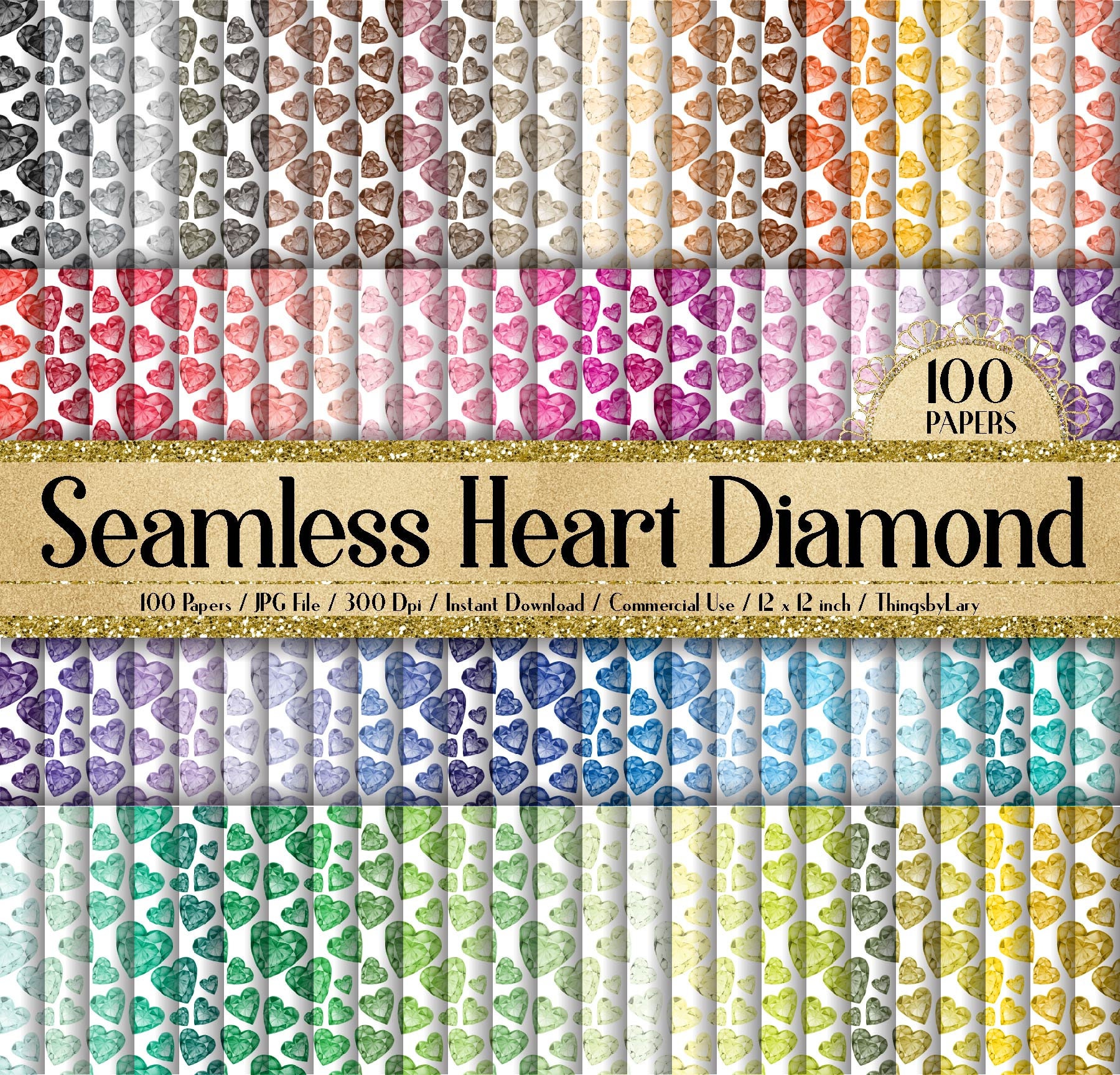 100 Seamless Watercolor Heart Diamond Papers 12 Inch 300 Dpi - Etsy