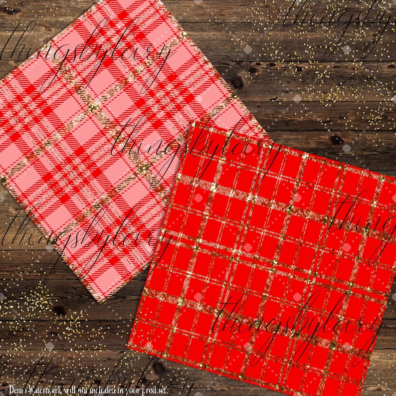 16 Luxury Gold and Red Glitter Plaid Tartan Digital Paper Pack - Etsy