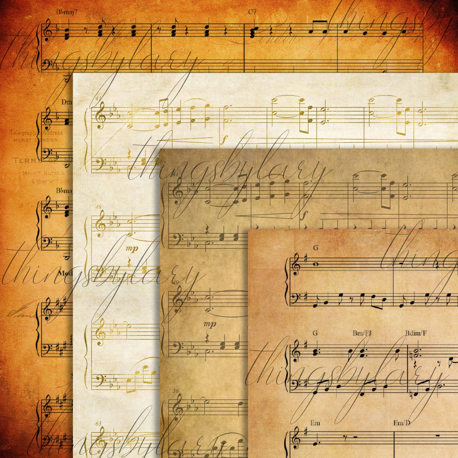 16 Antique Music Sheet Papers 12 Inch Instant Download Commercial Use ...