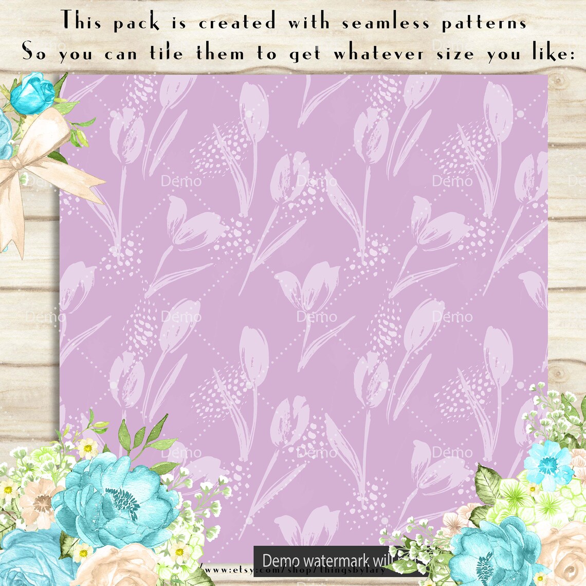 100 Seamless Tinted Tulip Flower Papers in 12 Inch, 300 Dpi Planner ...