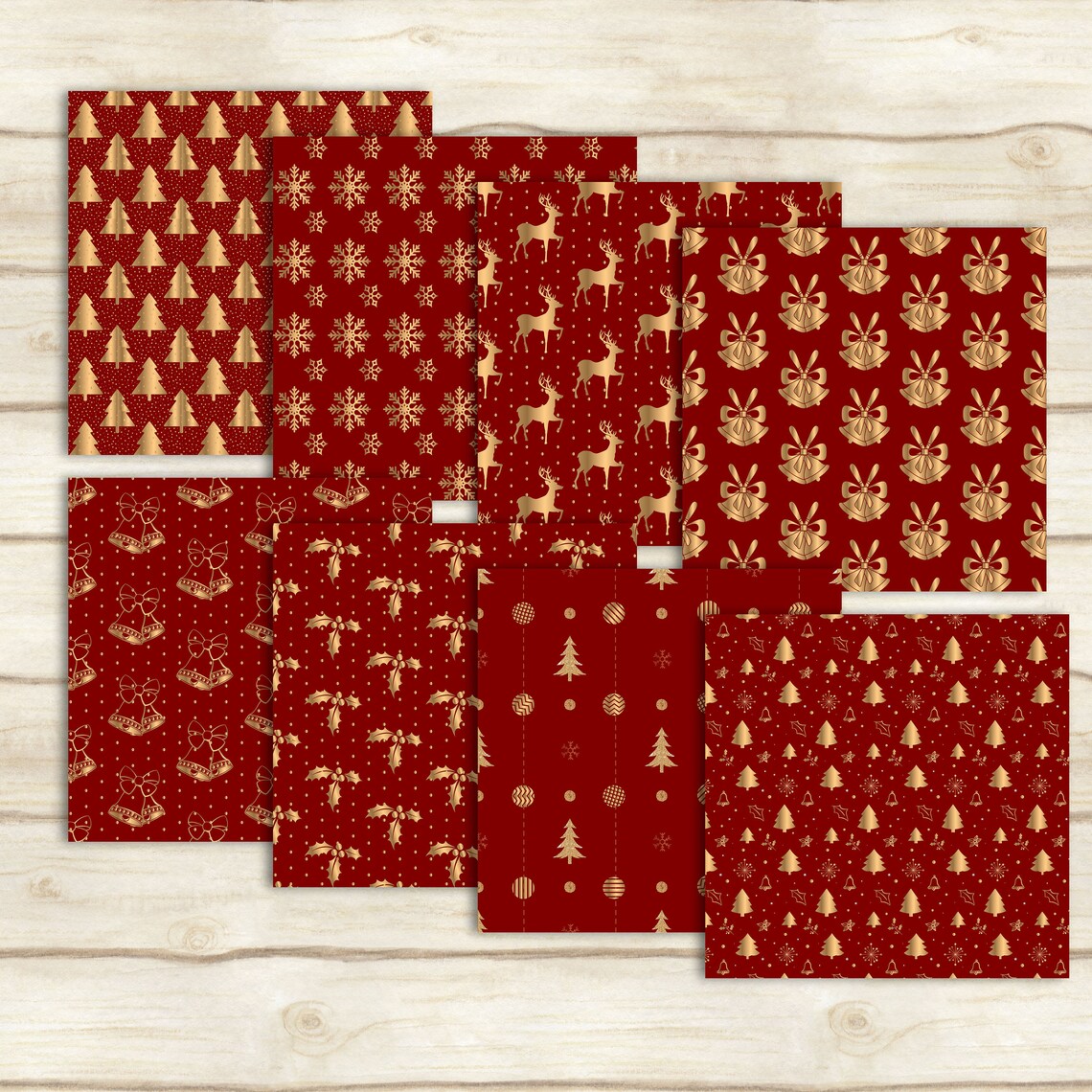 24 Red & Gold Christmas Digital Papers 12 X 12 Inch 300 Dpi Instant ...