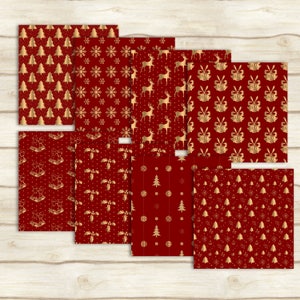 24 Red & Gold Christmas Digital Papers 12 X 12 Inch 300 Dpi Instant ...