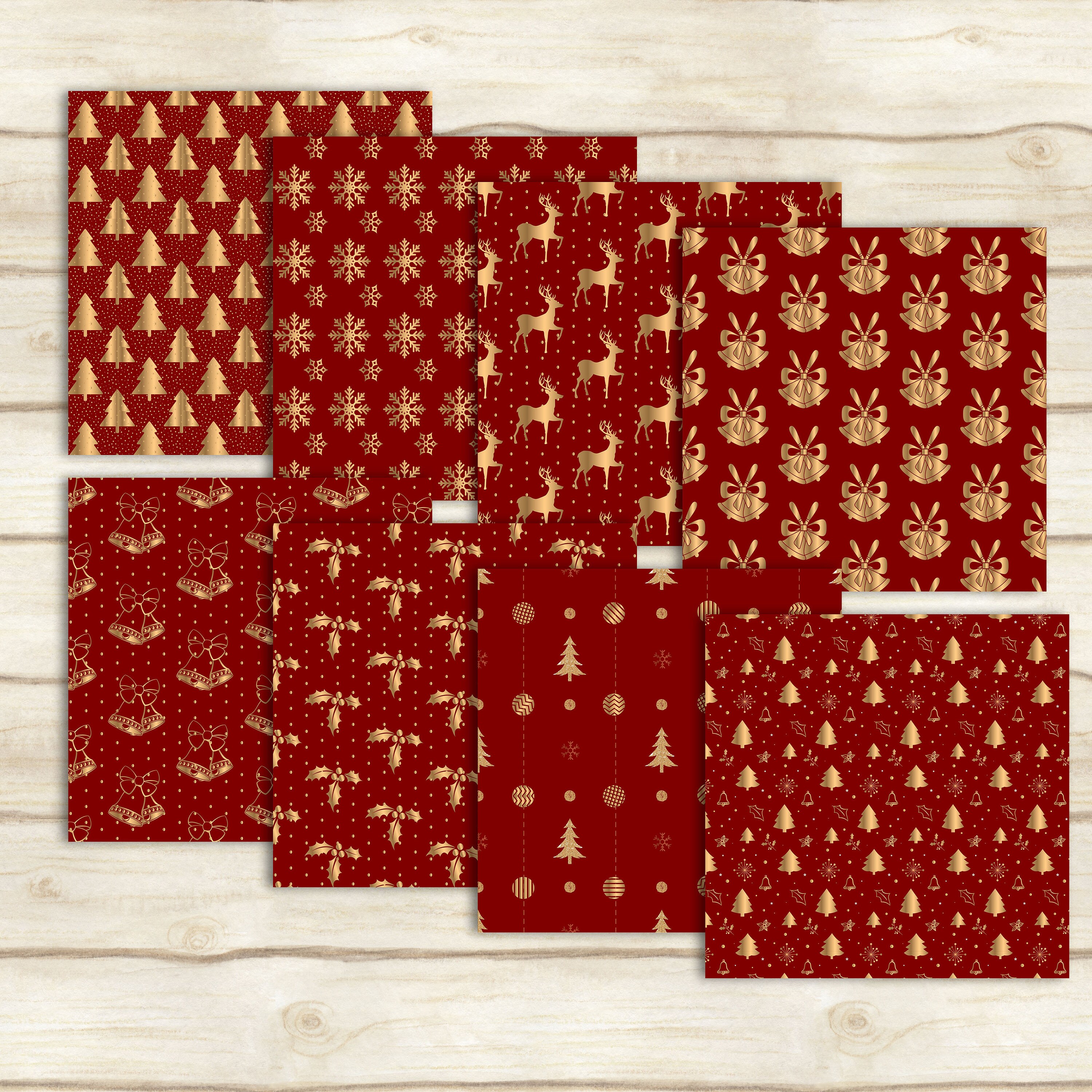 24 Red & Gold Christmas Digital Papers 12 X 12 Inch 300 Dpi - Etsy