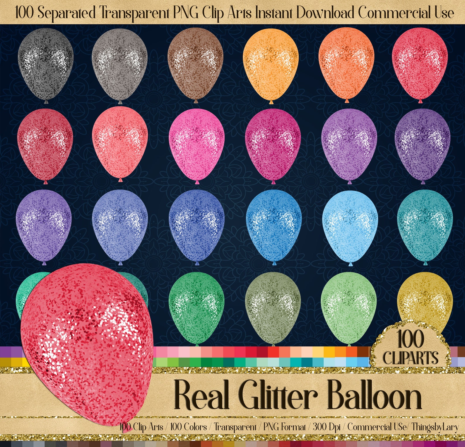 100 Real Glitter Balloons Digital Clip Art Images 300 DPI PNG - Etsy