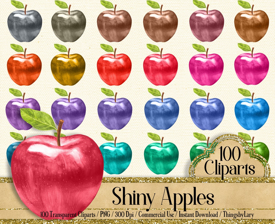 100 Shiny Apple Cliparts, Fruit Cliparts 300 Dpi Instant Download ...