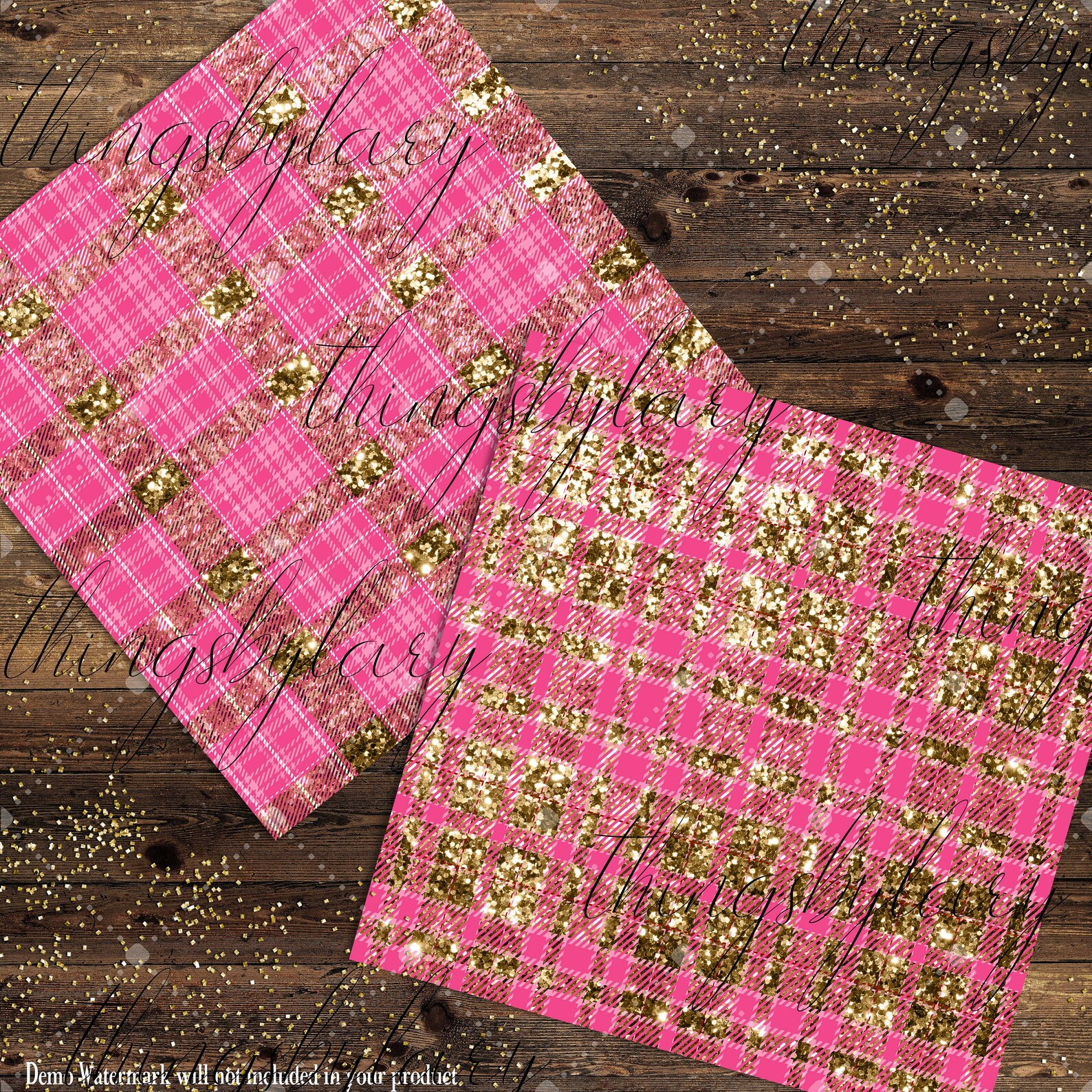 16 Luxury Gold and Pink Glitter Plaid Tartan Digital Paper - Etsy