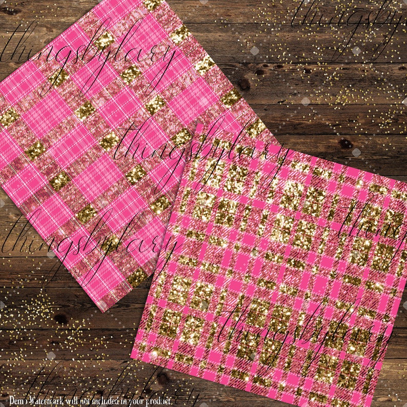16 Luxury Gold and Pink Glitter Plaid Tartan Digital Paper - Etsy