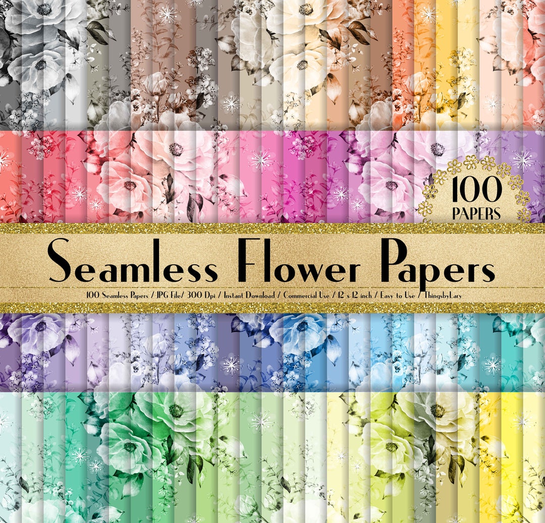 100 Seamless Flower Papers in 12", 100 Flower Papers, Planner Paper ...