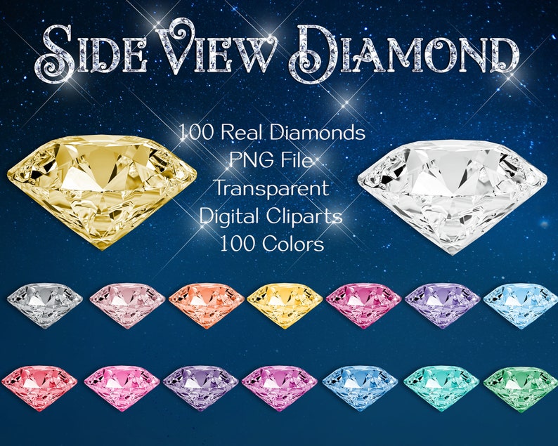 100 Side View Real Diamond Cliparts, 100 Colors, Commercial Use,planner ...