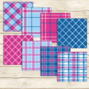 24 Pink and Blue Plaid Digital Papers 12inch 300 Dpi Instant Download ...