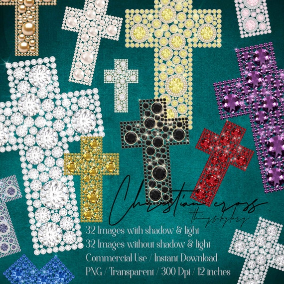 32 Diamond Pearl Rhinestone Christian Cross Digital Clip Arts - Etsy