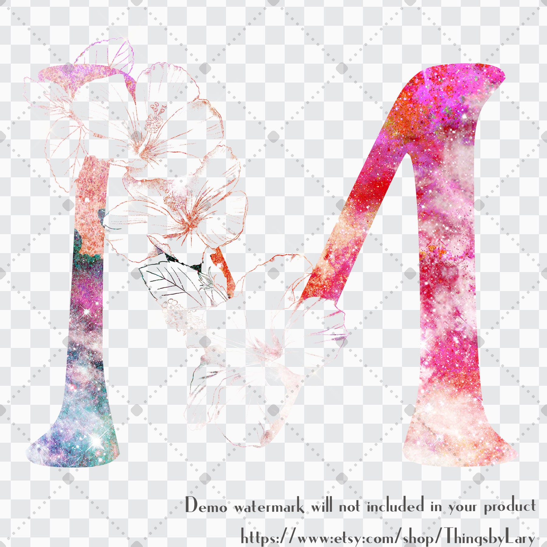 27 Galaxy Flower Alphabet Digital Cliparts PNG 300 Dpi Planner | Etsy