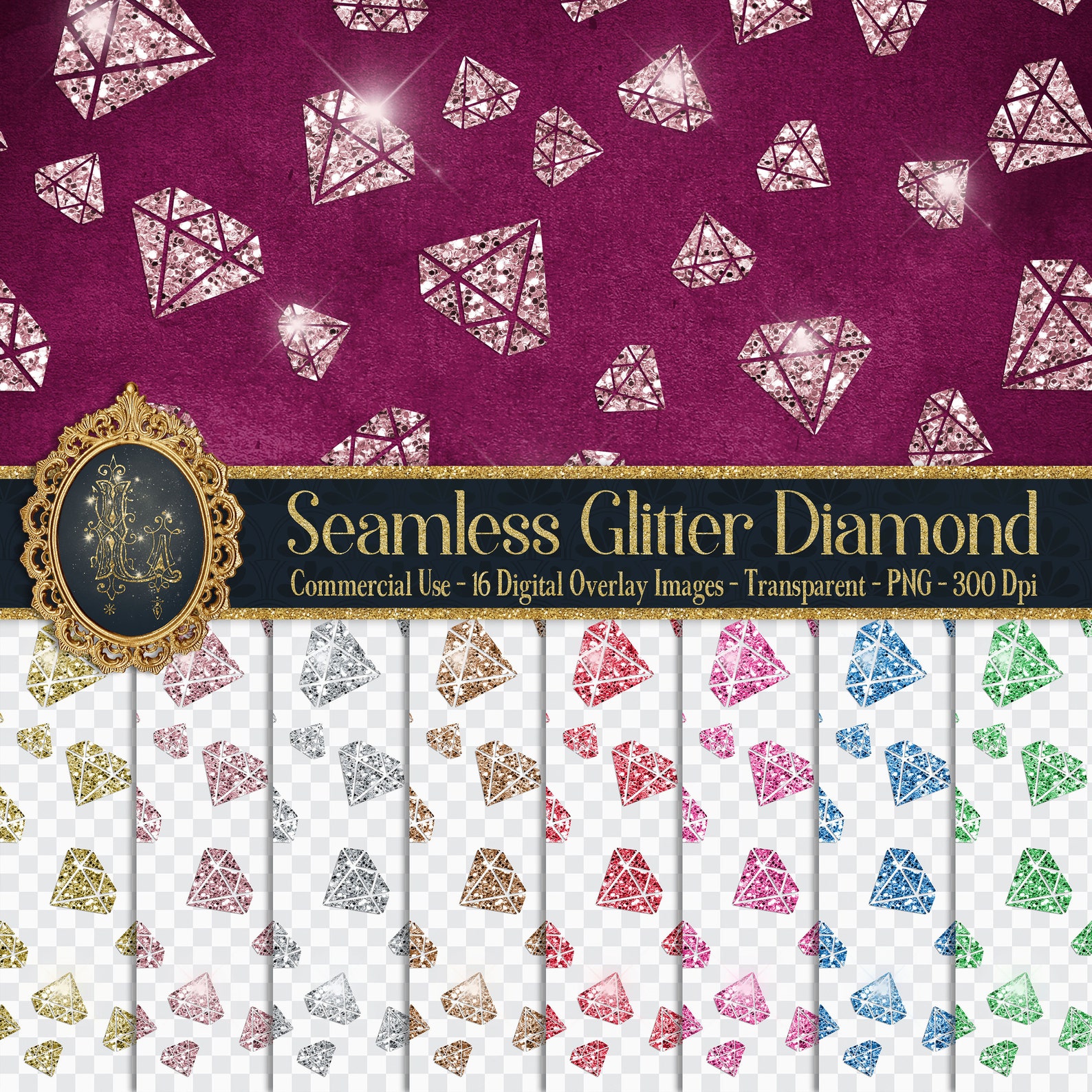 16 Seamless Glitter Diamond Overlay Digital Images PNG - Etsy