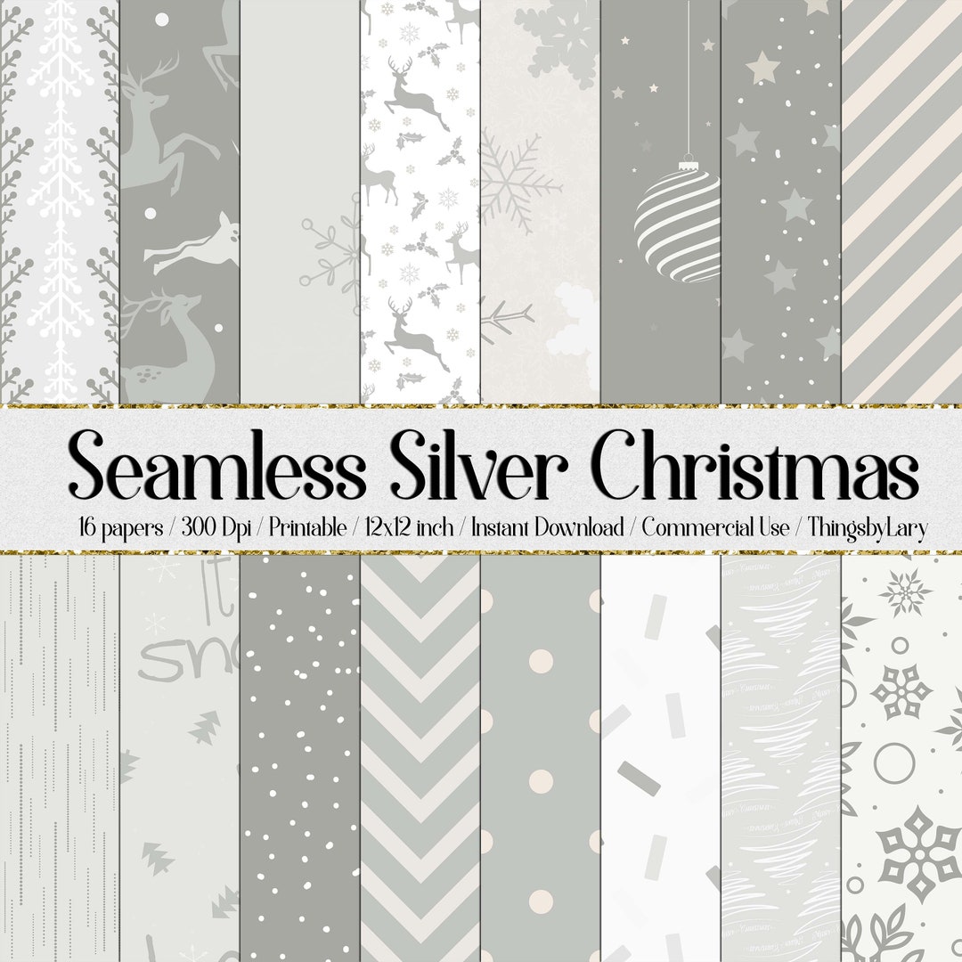 16 Seamless Silver Neutral Christmas Digital Papers 12" 300 Dpi Instant ...